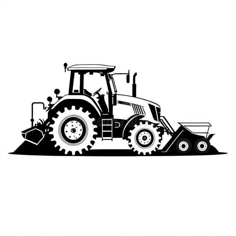 Black and White Silhouette of Farm Tractor Stock Illustration ...