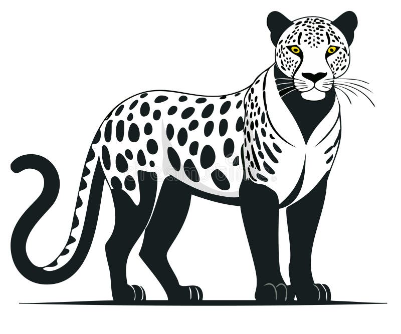 Black and White Silhouette Leopard with a Long Tail and Black Spots on ...