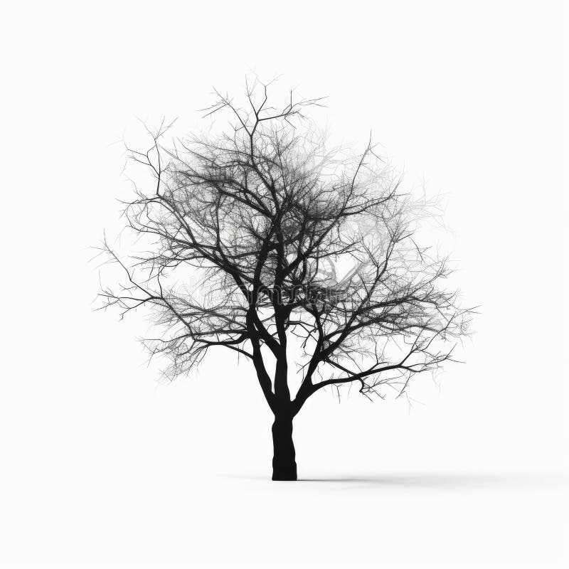Black and White Silhouette Tree, in the Style of Realistic Brushwork ...