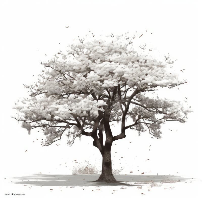 Black and White Silhouette Tree, in the Style of Realistic Brushwork ...