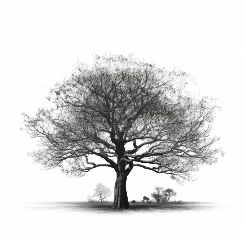 Black and White Silhouette Tree, in the Style of Realistic Brushwork ...