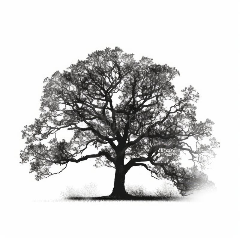 Black and White Silhouette Tree, in the Style of Realistic Brushwork ...