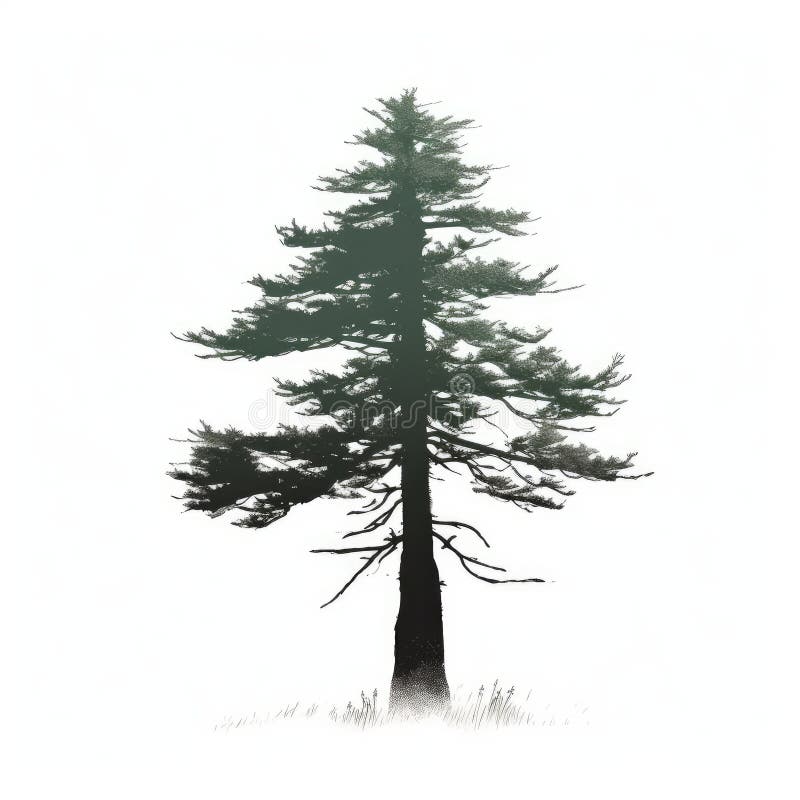 Black and White Silhouette Tree, in the Style of Realistic Brushwork ...