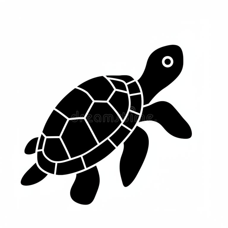 A Black and White Silhouette of a Turtle with Geometric Shell Patterns ...
