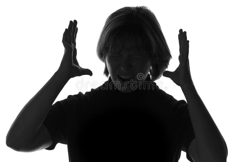 Black and White Silhouette of a Woman Crying in Despair Stock Image ...