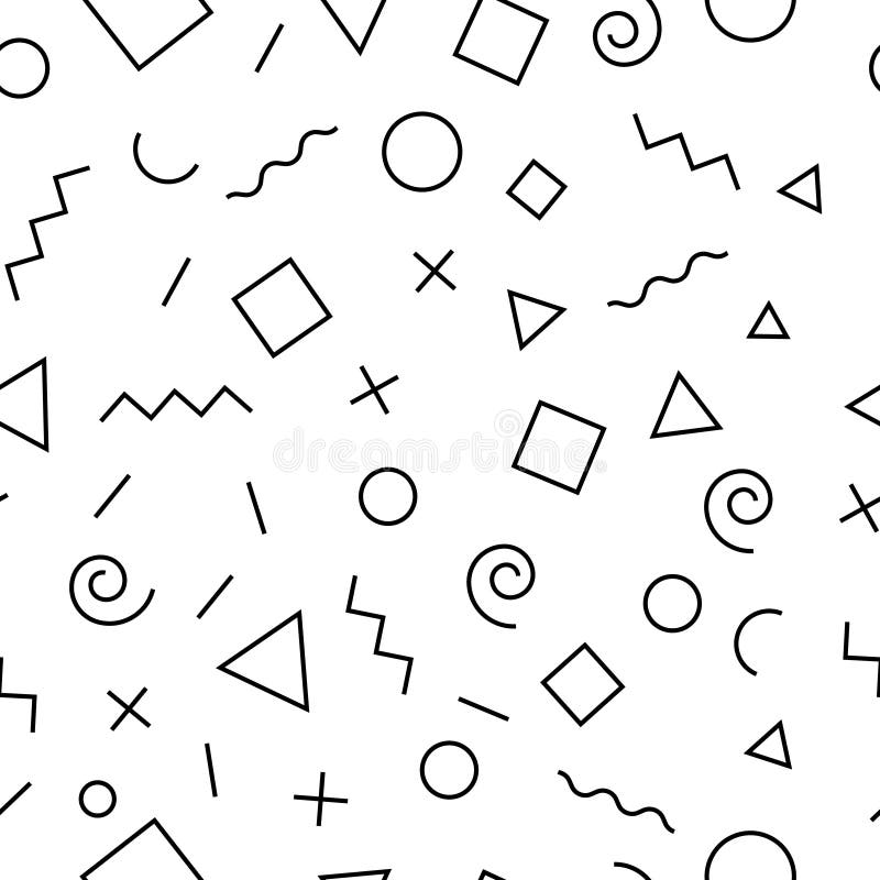 Black and White Simple Abstract Shapes Memphis Seamless Pattern, Vector ...