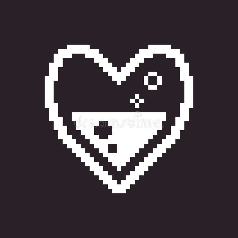 Black and White Simple 1bit Pixel Art Abstract Heart Half Filled with ...