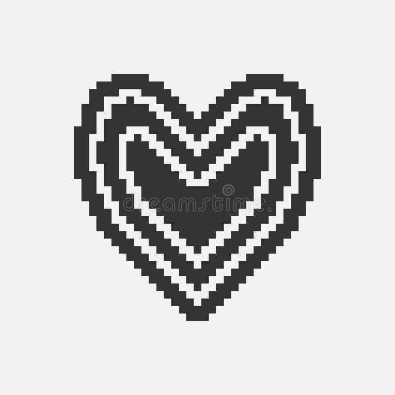 Black and White Simple 1bit Pixel Art Abstract Heart in Heart Icon ...