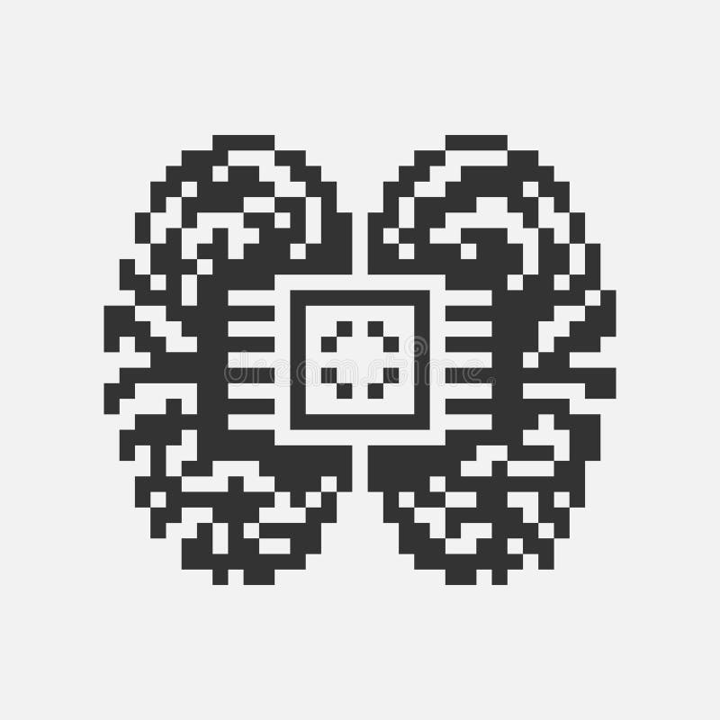 Black and White Simple 1bit Pixel Art Artificial Intelligence Icon ...