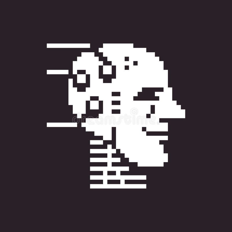 Black and White Simple 1bit Pixel Art Artificial Intelligence Icon ...