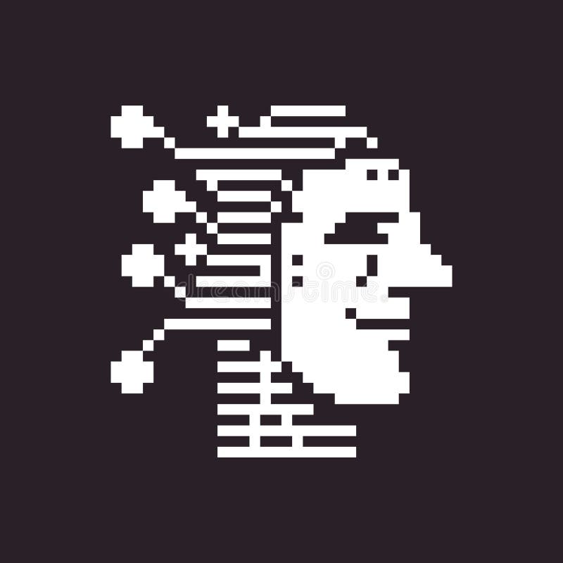Black and White Simple 1bit Pixel Art Artificial Intelligence Icon ...