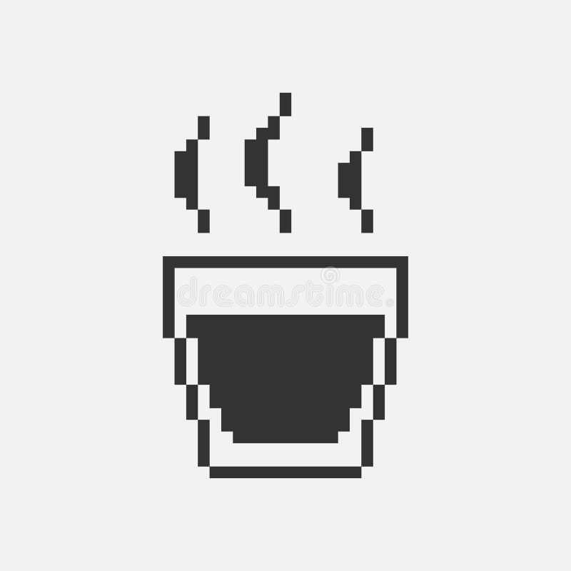 Black and White Simple 1bit Vector Pixel Art Icon of Glass with Hot ...