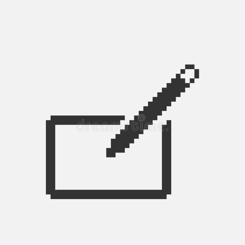 Black and White Simple 1bit Vector Pixel Art Icon of Pencil or Pen on ...