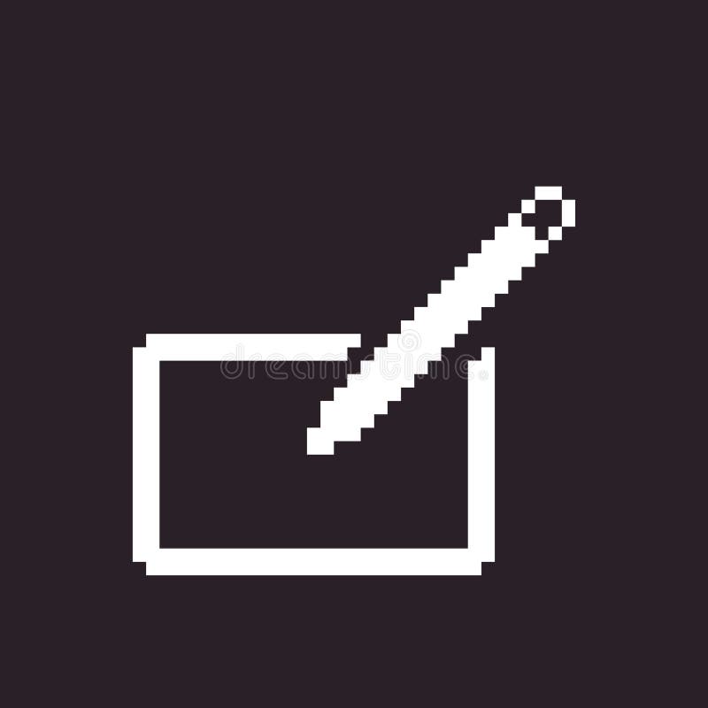Black and White Simple 1bit Vector Pixel Art Icon of Pencil or Pen on ...