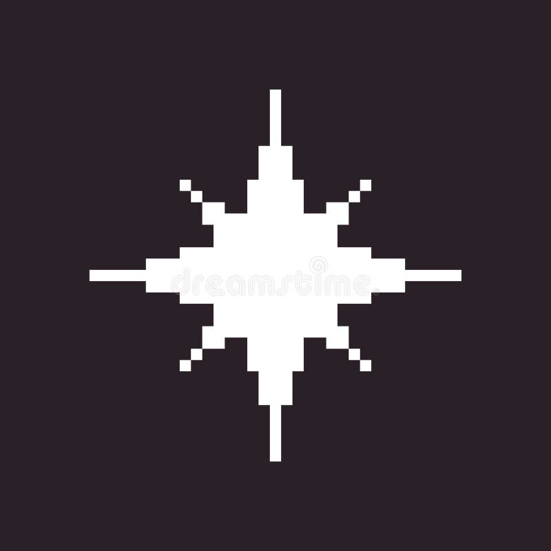 Black and White Simple 1bit Vector Pixel Art Icon of Star or Sparkle ...