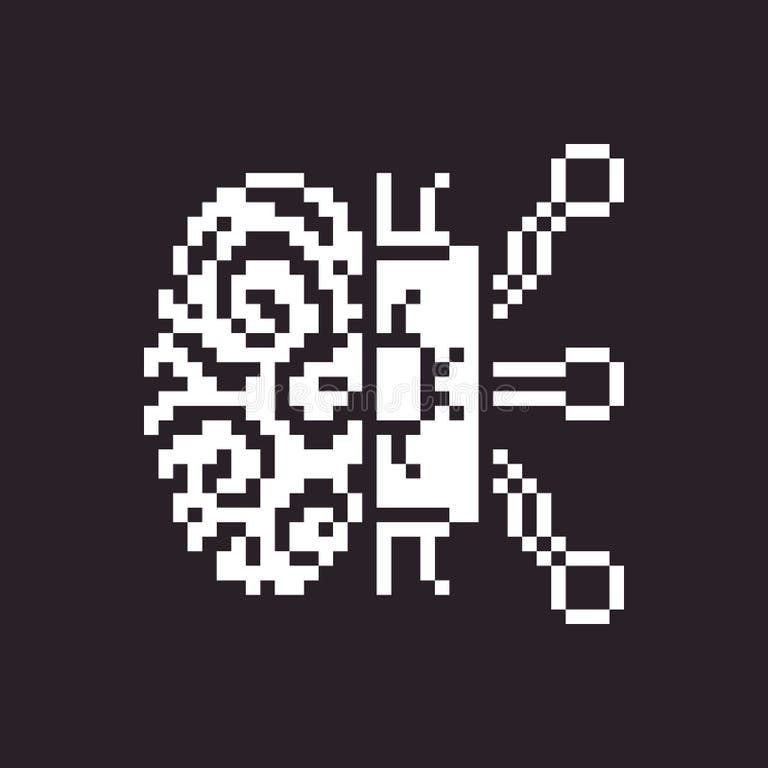 Black and White Simple 1bit Pixel Art Artificial Intelligence Icon ...