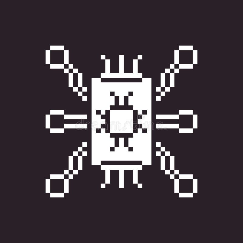 Black and White Simple 1bit Pixel Art Artificial Intelligence Icon ...