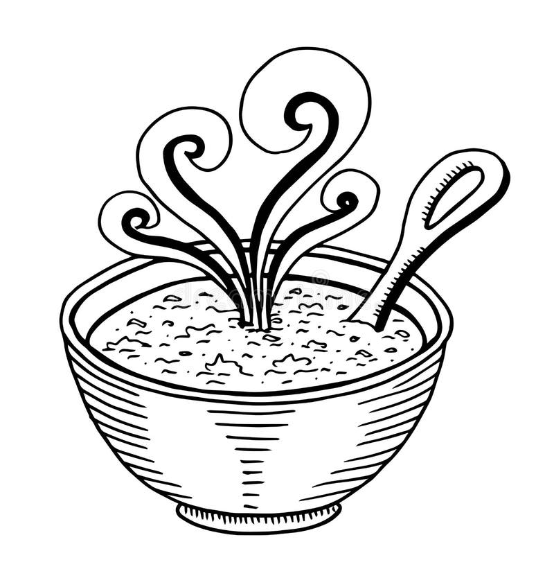 Simple Doodle Of A Bowl Of Soup Stock Illustration - Illustration of ...