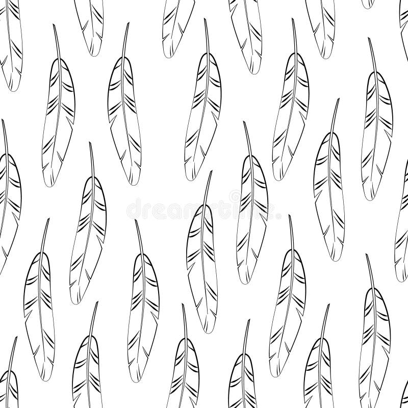 Black and White Simple Striped Feathers Seamless Pattern, Vector Stock ...