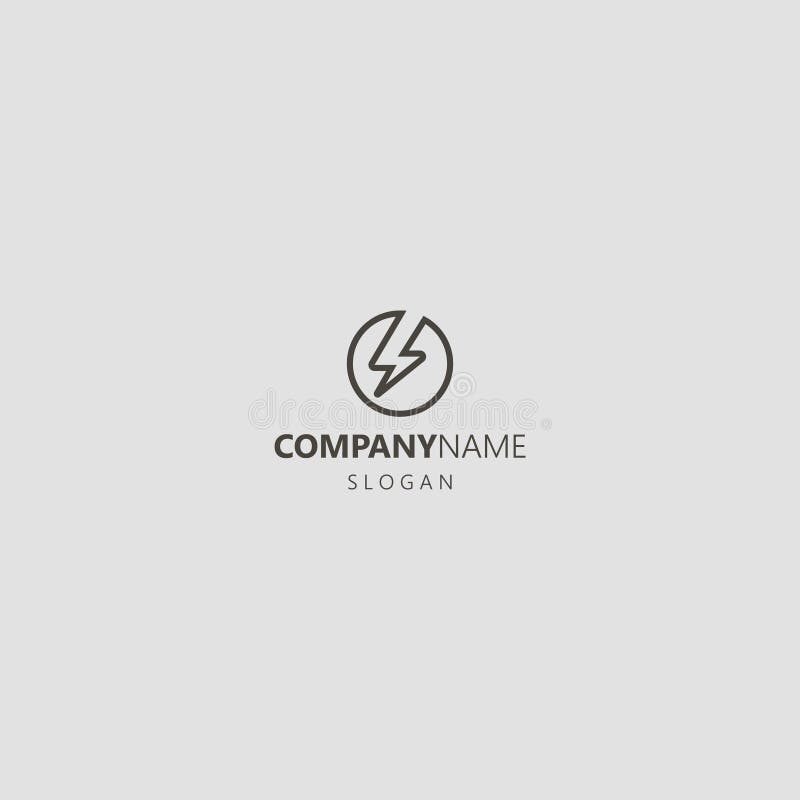 Simple Vector Line Art Iconic Logo of Lightning in a Round Frame Stock ...