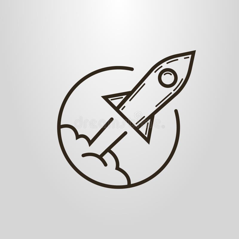Simple Vector Line Art Pictogram of Cartoon Flying Rocket in the Round ...