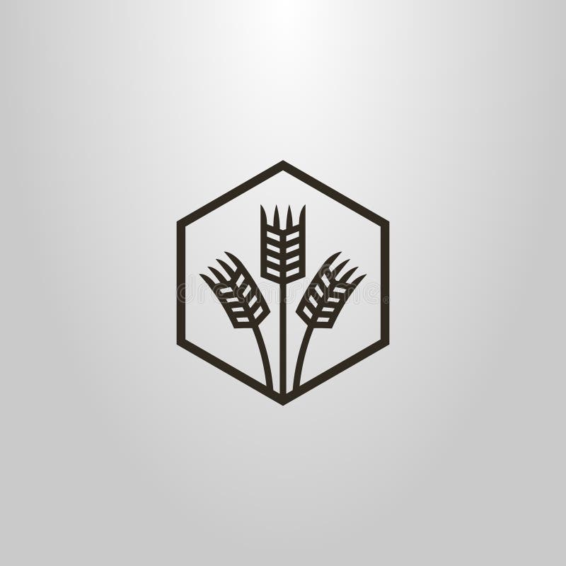 Simple Vector Line Art Pictogram of Three Wheat Ears in a Hexagon Frame ...