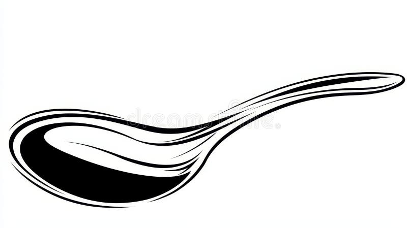 Black and White Single Spoon Outline Drawing in Vector Style on White ...