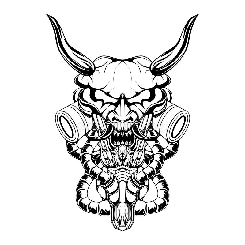 Black and White Skeleton with Mecha Devil Skull Stock Vector ...