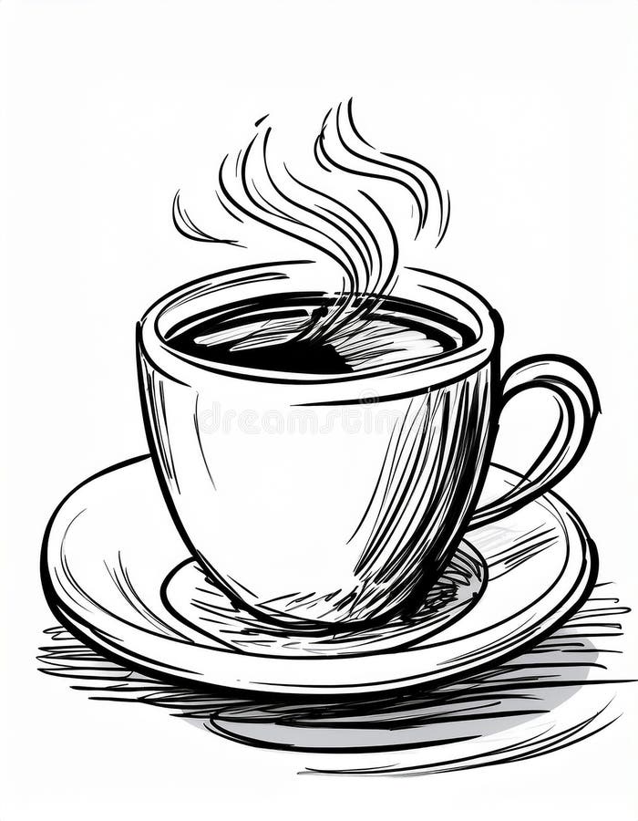 A Cup of Coffee. Hand Drawn Brush Sketch. Vector Illustration Stock ...