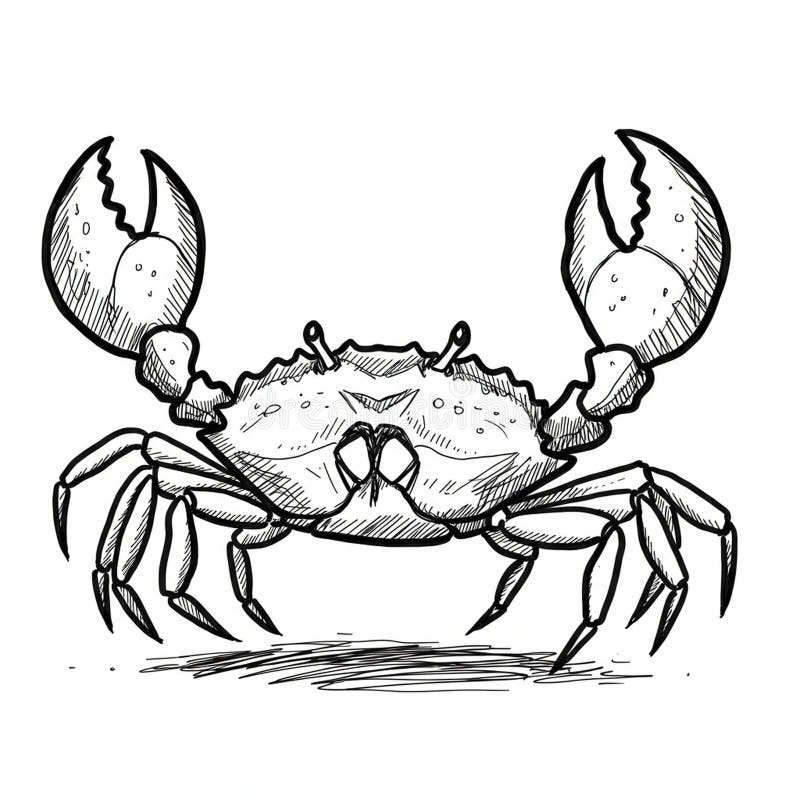 Black and White Sketch of a Crab Featuring Prominent Claws and a ...