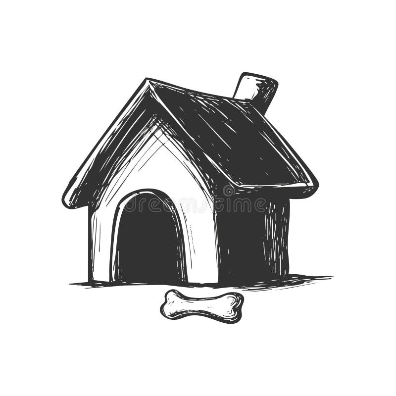 Black and White Sketch of a Dog House with a Bone. Stock Vector ...