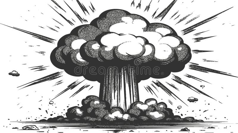 Black and White Sketch of a Dramatic Mushroom Cloud Explosion. Stock ...