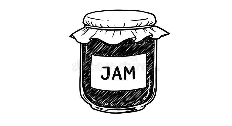 A Black and White Sketch of a Jam Jar with a Label Reading "JAM." the ...