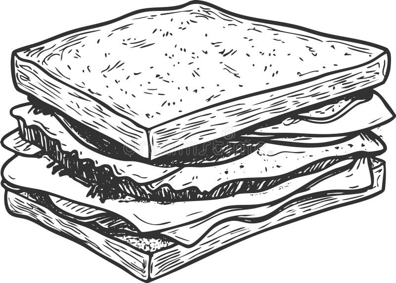 Black and White Sketch of a Layered Sandwich Illustration. Stock Vector ...