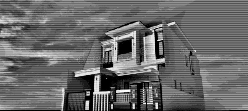 Black and White Sketch of Minimalist House Design Stock Image - Image ...