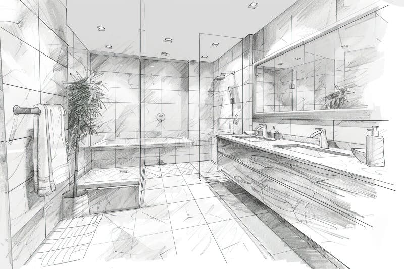 Bathroom Sketch Design stock illustration. Illustration of plan - 338655183