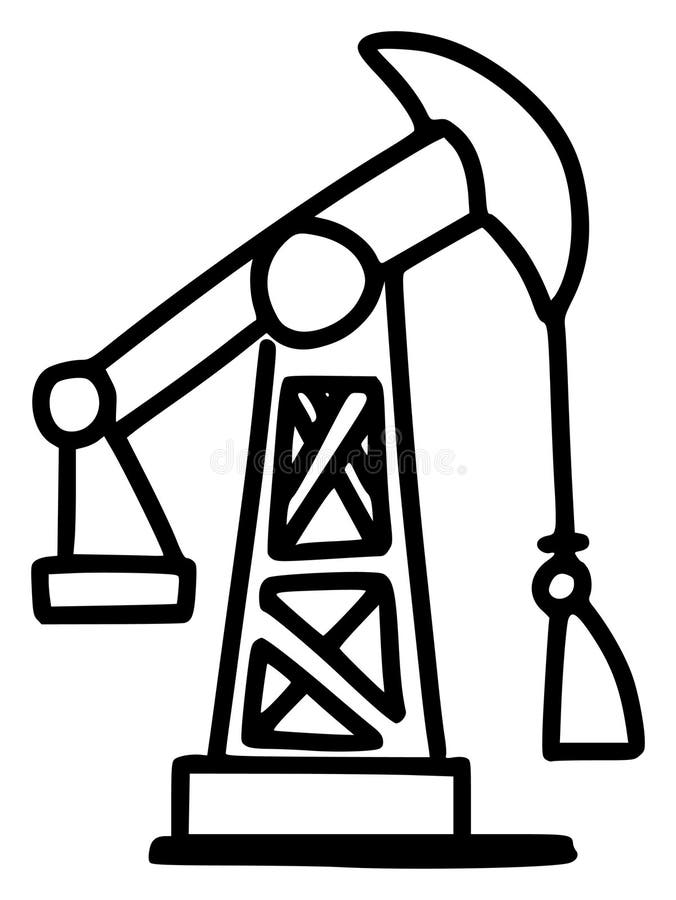 Hand-Drawn Oil Drilling Rig, Black and White Sketch Stock Illustration ...