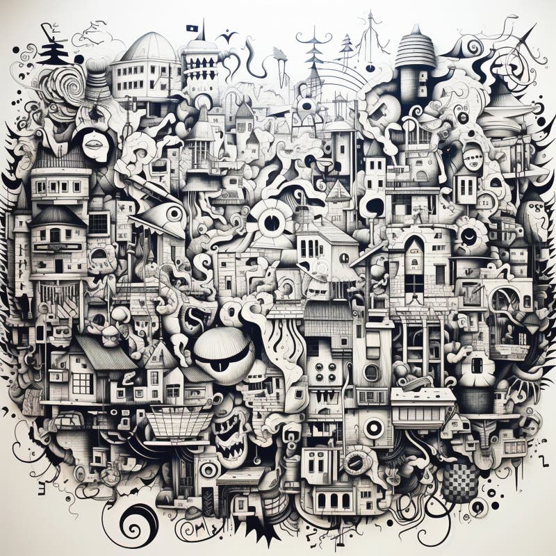 Black and White Sketch Original Art Drawing Stock Illustration ...