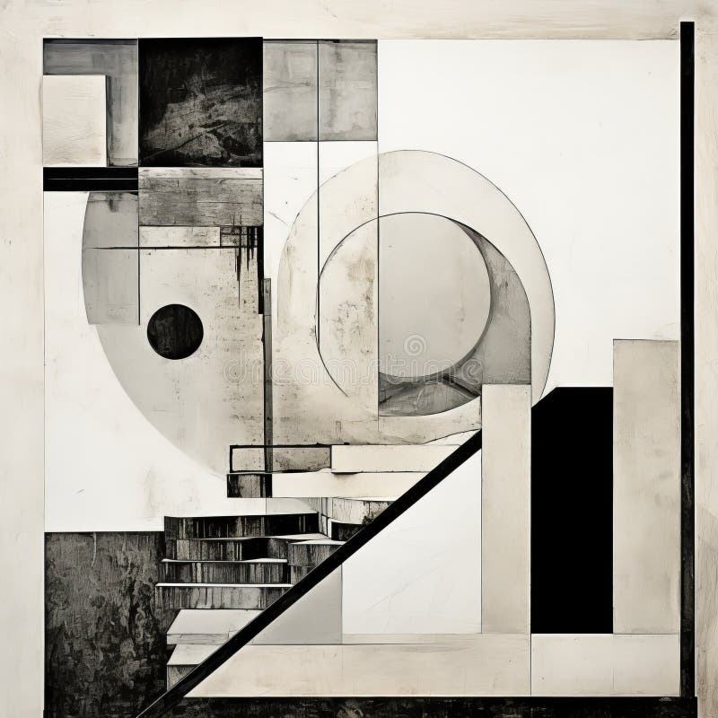 Cubist Deconstruction: Drawings with Circles and Stair Steps Stock ...