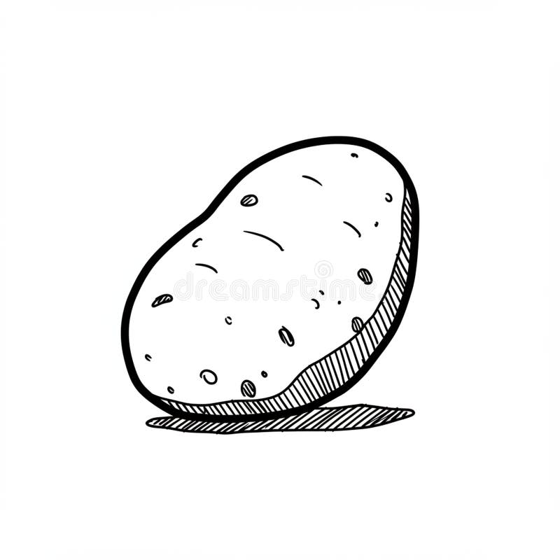 Black and White Sketch of a Potato, Featuring a Simple, Rounded Shape ...
