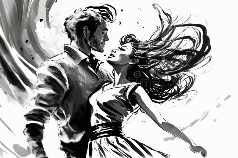Black and White Sketch. Romantic Couple is Dancing. Beautiful Creative ...