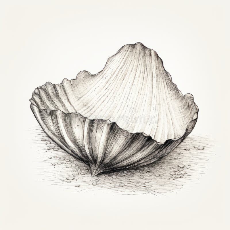 Hand Drawn Oyster Shell Illustration with Realistic Landscapes and Soft ...