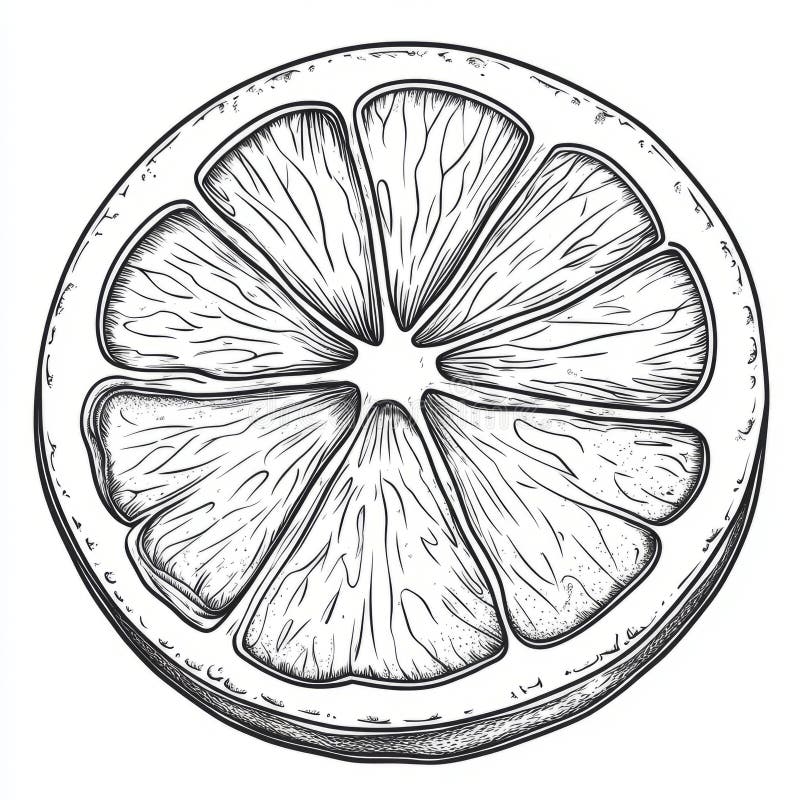 Black and White Sketch of a Sliced Orange with Detailed Texture. Stock ...