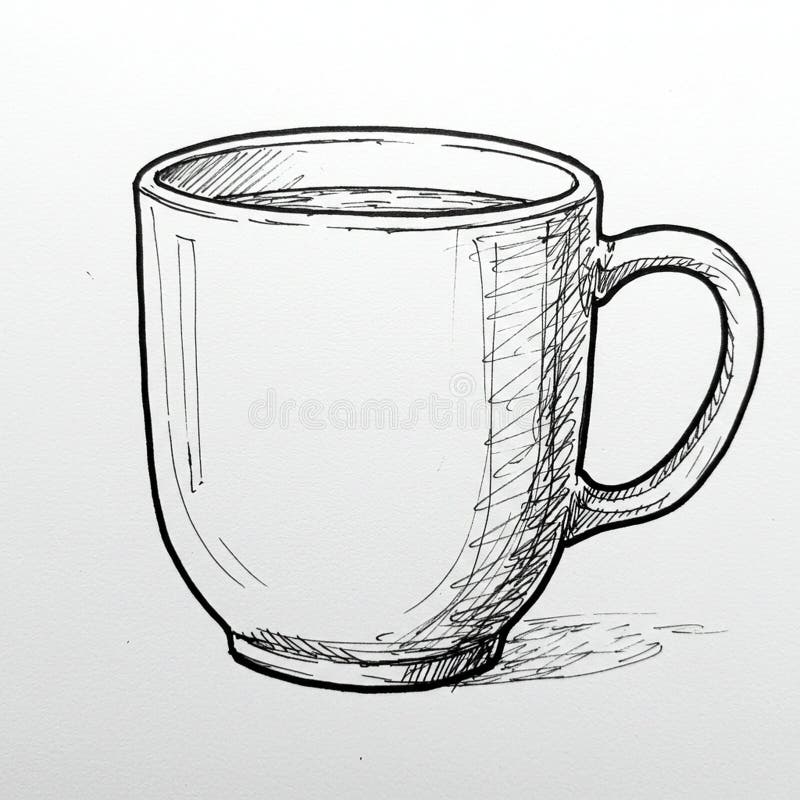 A Black and White Sketch of a Standard Mug with a Simple Handle. the ...