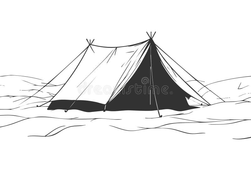 Black and White Sketch of a Tent in a Simple Outdoor Setting. Stock ...