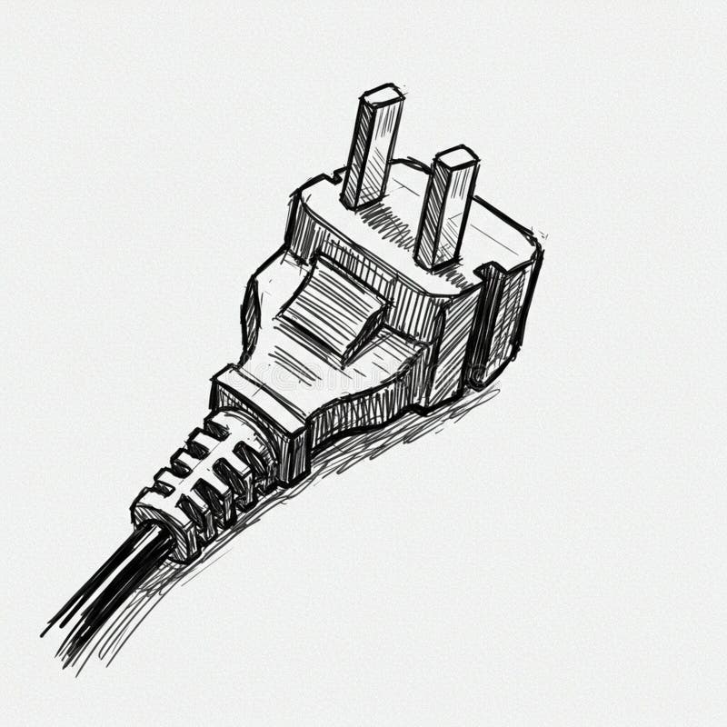 A Black and White Sketch of a Three-pronged Electrical Plug. the Plug ...