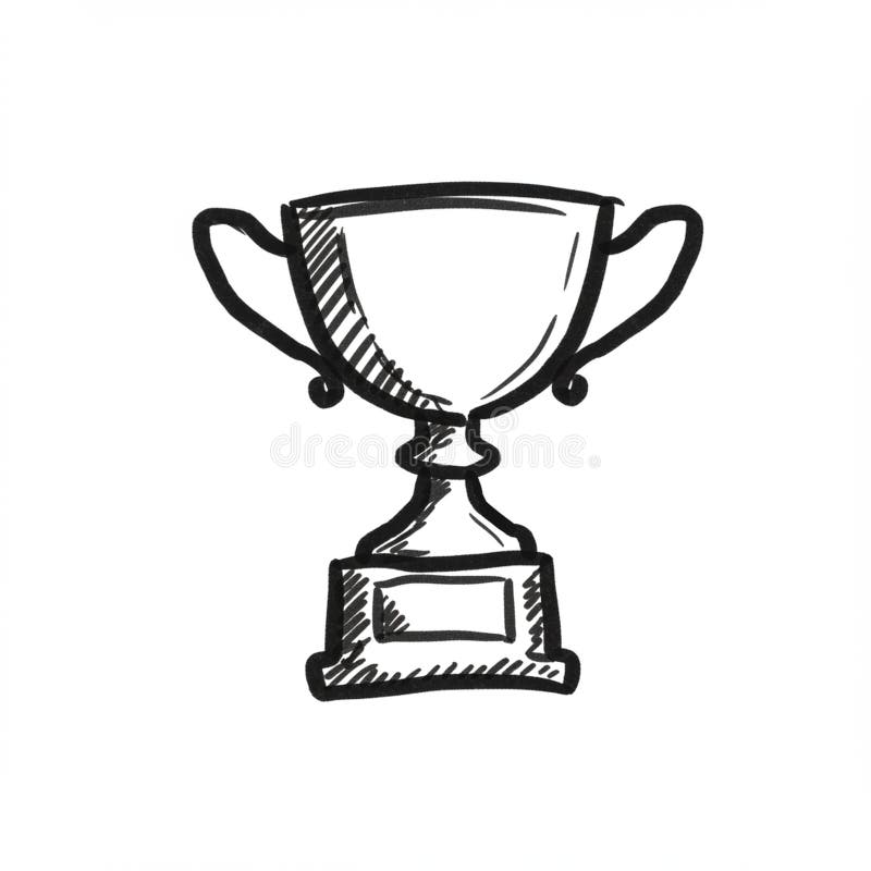 Black and White Sketch of a Trophy with a Classic Cup Shape, Featuring ...