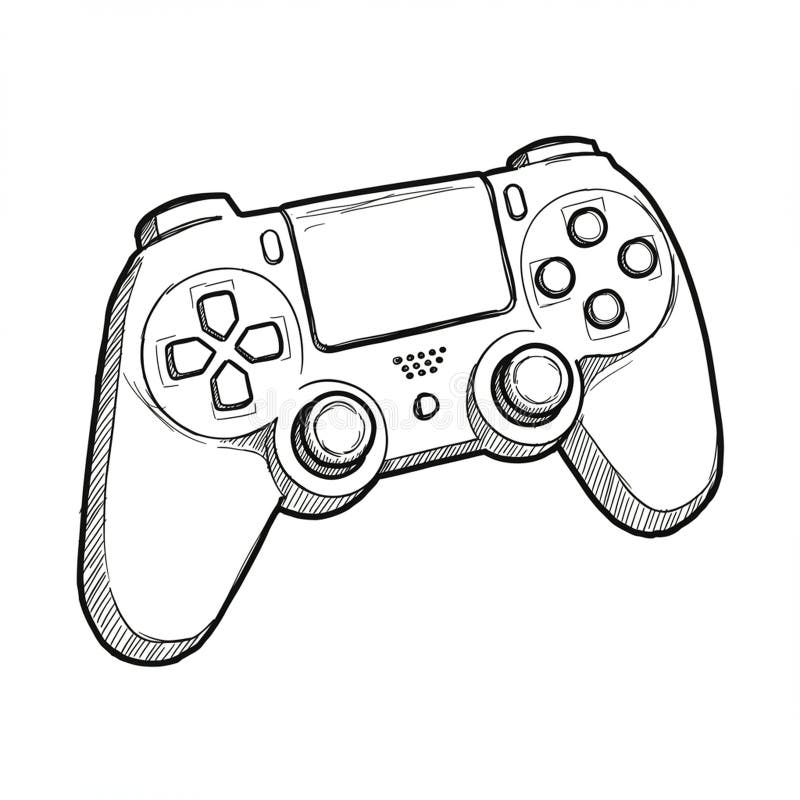 Black and White Sketch of a Video Game Controller, Resembling a Design ...