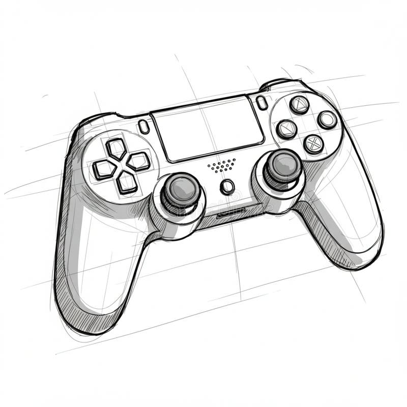 Black and White Sketch of a Video Game Controller Resembling a ...