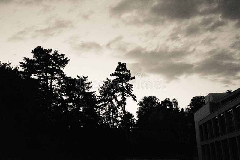 Black White Sky Night Clouds Building Stock Image - Image of cloud ...